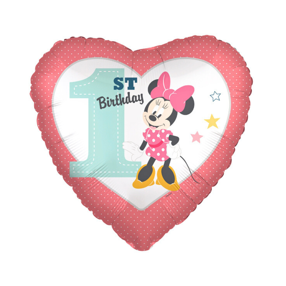 Balon folija Minnie Mouse 1st Birthday srce 43 cm | DALIA